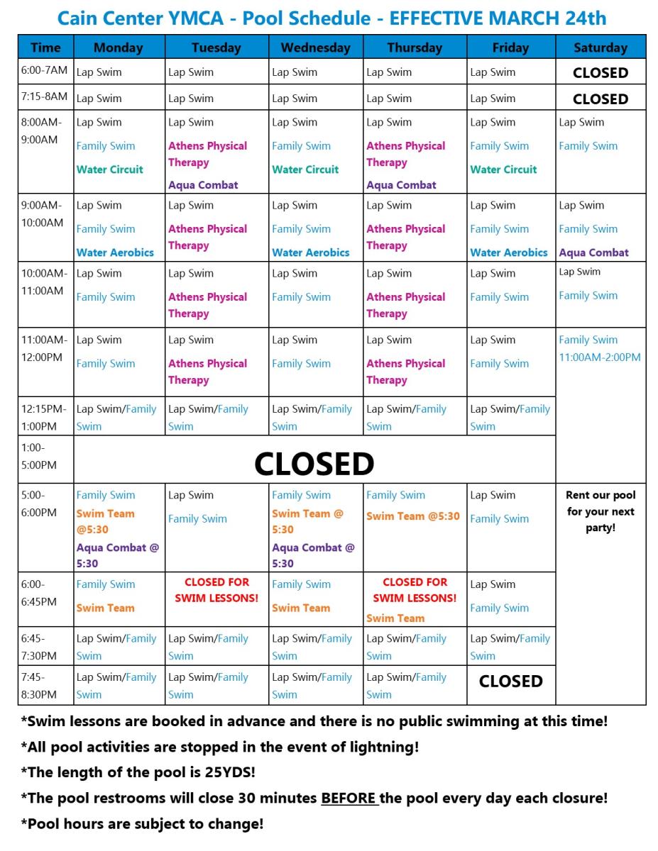 Aquatics Schedule | YMCA of Corsicana